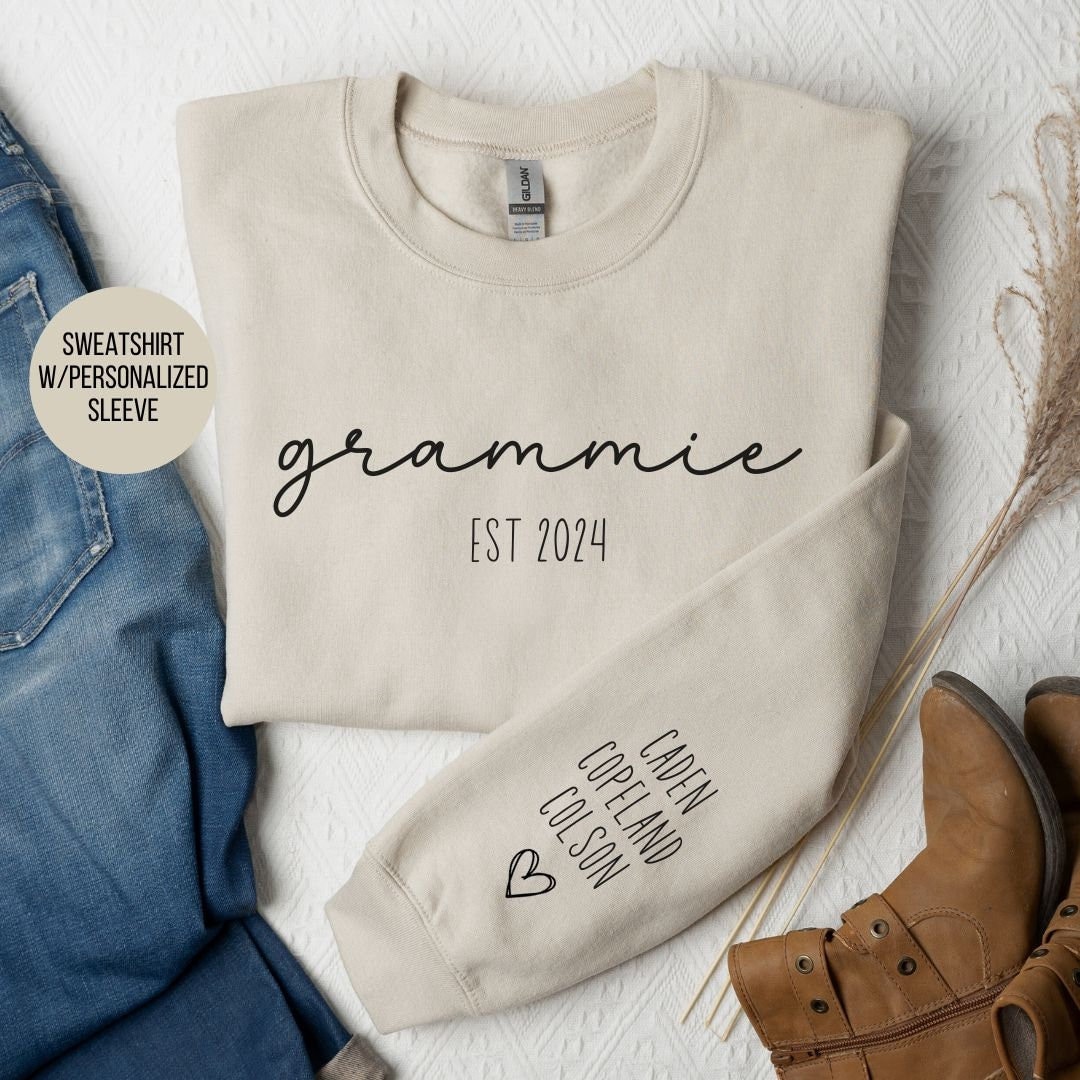 Personalized Grammie Sweatshirt With Grandkids Names on Sleeve, Custom ...