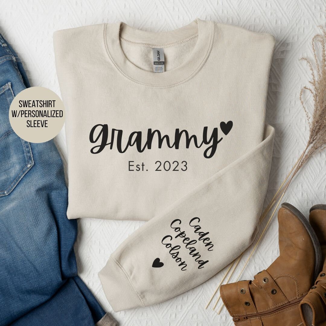 Personalized Grammy Sweatshirt With Grandkids Names on Sleeve, Custom ...