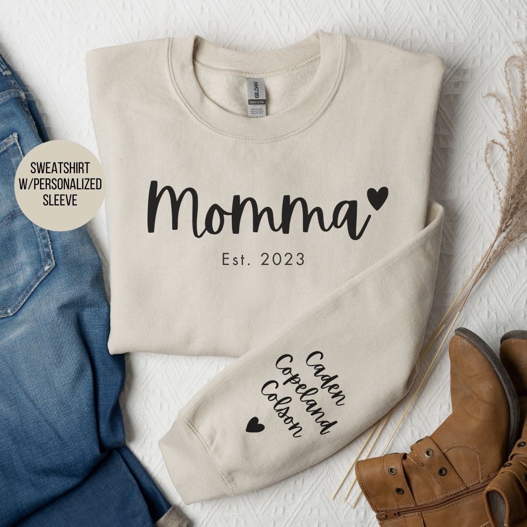 Personalized Momma Sweatshirt With Names on Sleeve, Custom Momma ...