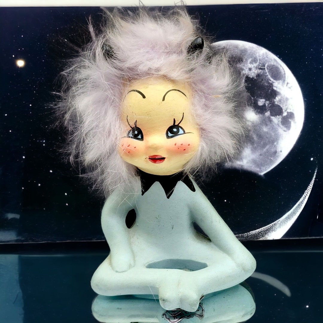 Moon Girl Alien Figurine Blue Fur Hair Martian Pixie 60s - Etsy