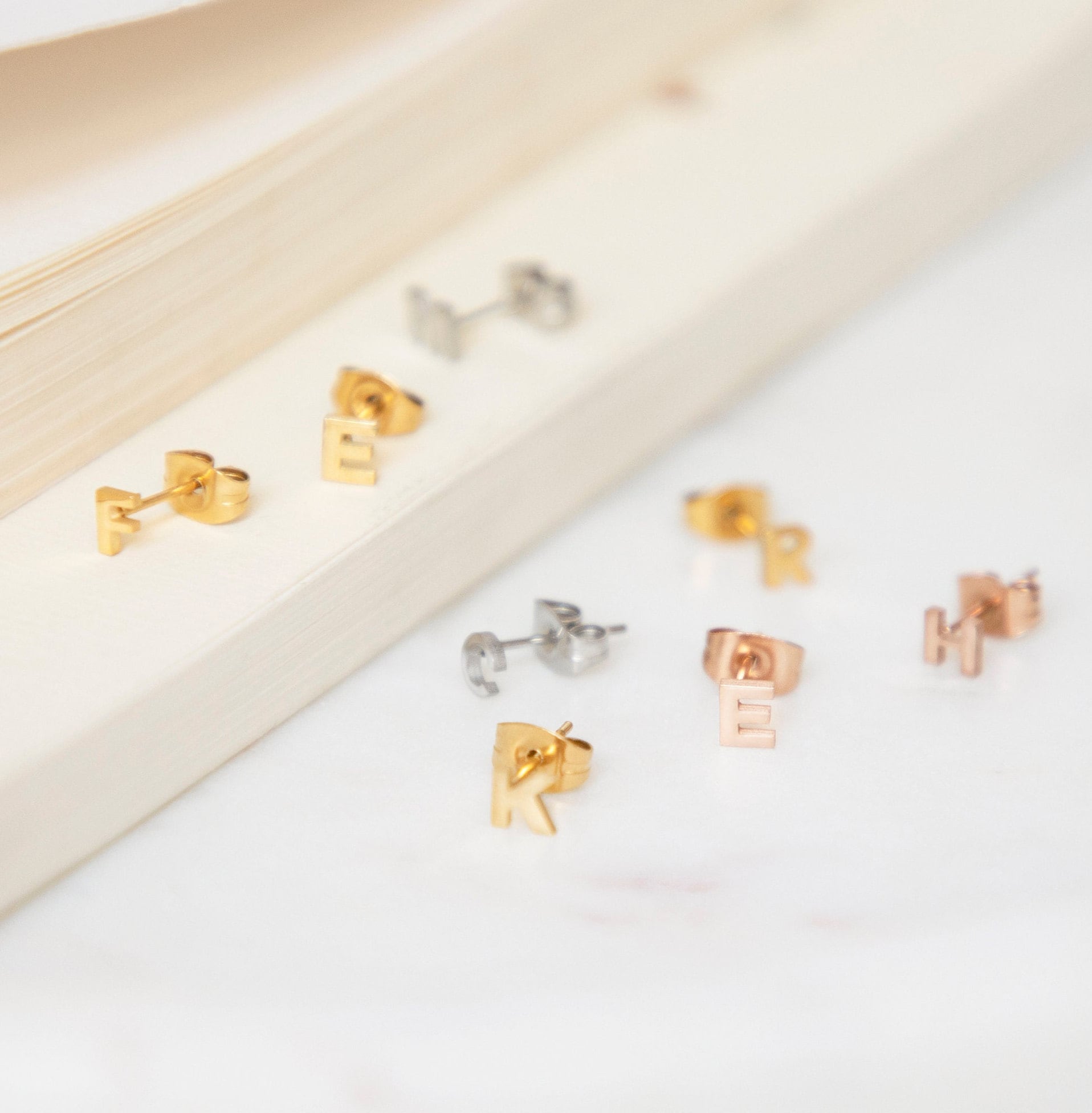 18k Gold Letter Earring Tiny Custom Initial Personalised | Etsy