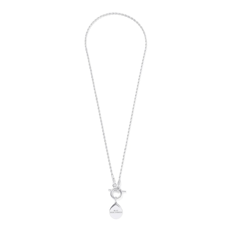 Engraved T-bar Rope Chain Necklace With Disc: Roman Numeral Date, Name ...