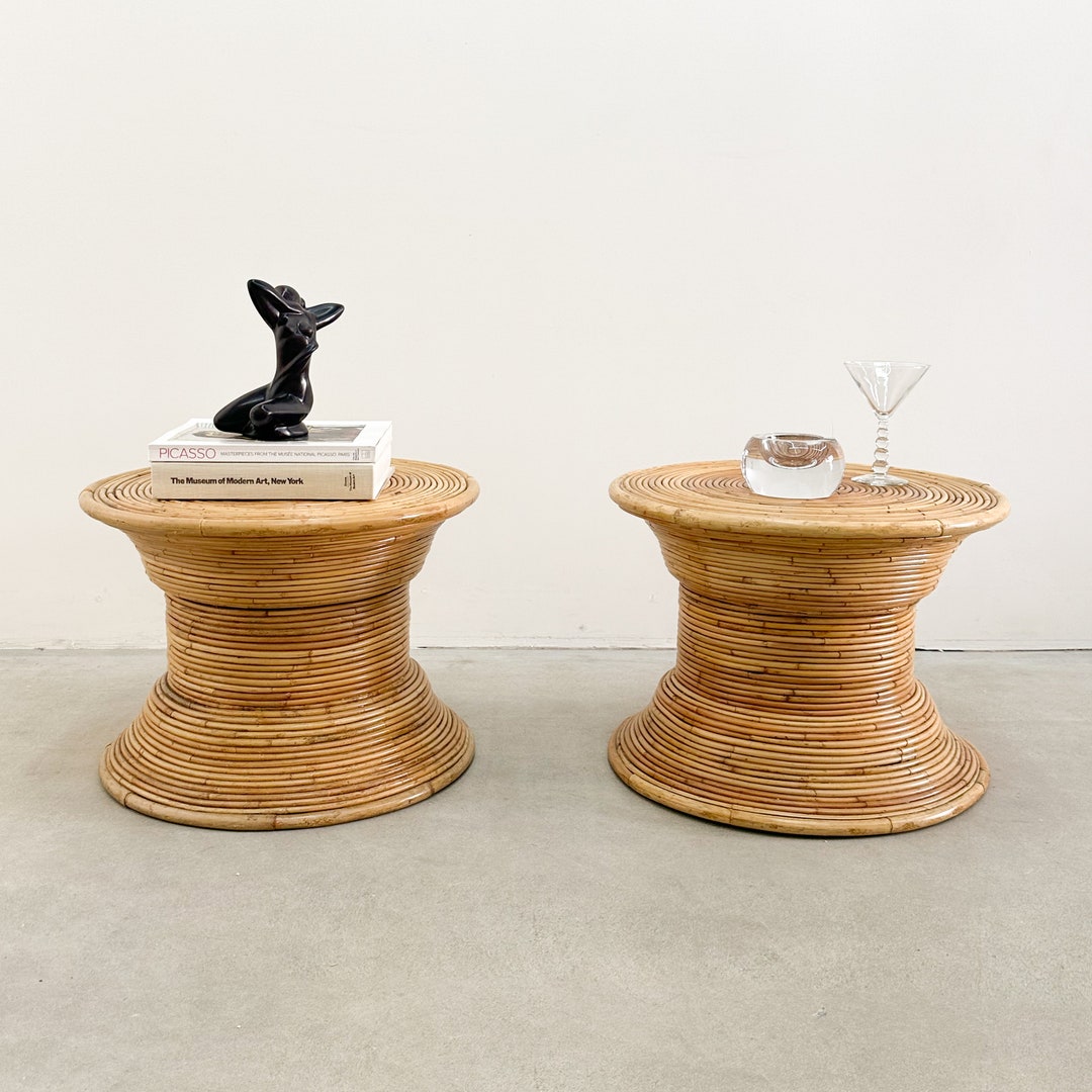 Vintage Pair of Coastal Pencil Reed End Tables Side Tables Rattan ...