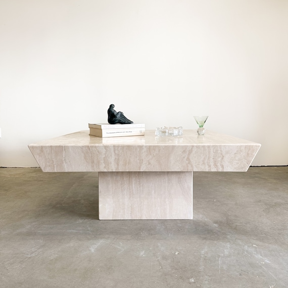 Vintage Square Travertine Stone Coffee Table Marble Postmodern MCM Retro Minimalist 70s 80s Etsy
