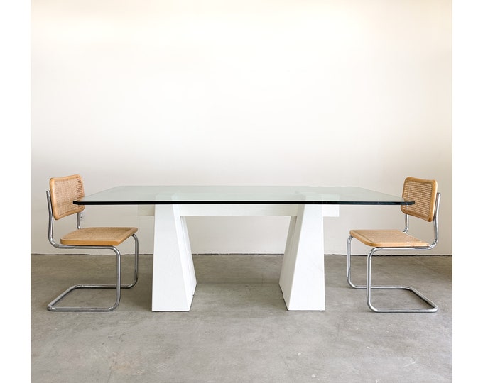 Vintage Plaster & Glass Dining Table Postmodern MCM Retro Minimal 80s ...