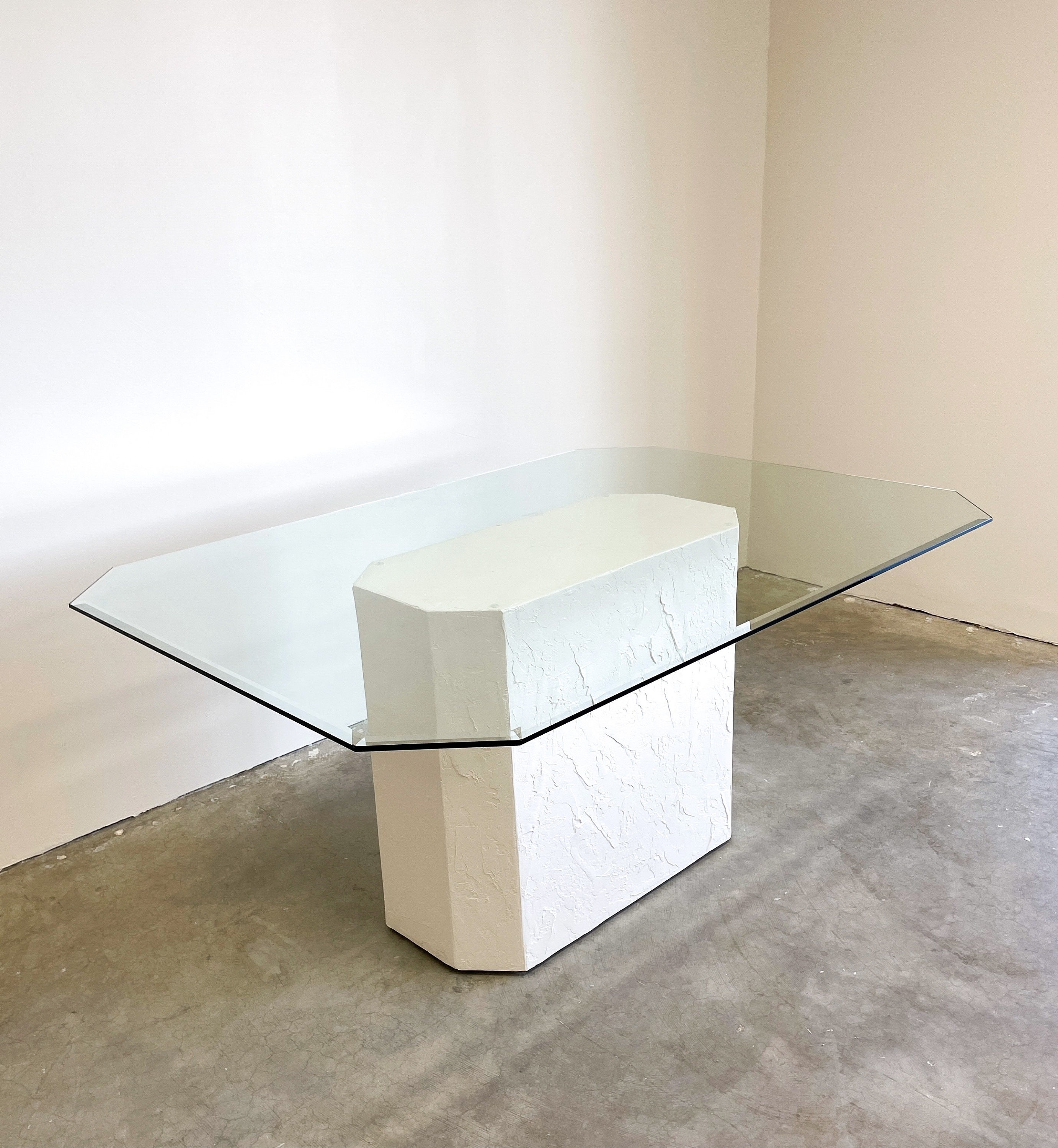 Vintage 80s Rectangle Plaster And Glass Dining Table | Etsy