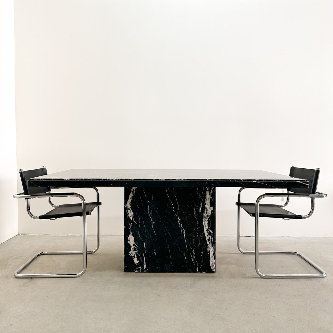 Vintage Italian Black Rectangle Marble Dining Table Postmodern MCM 70s ...