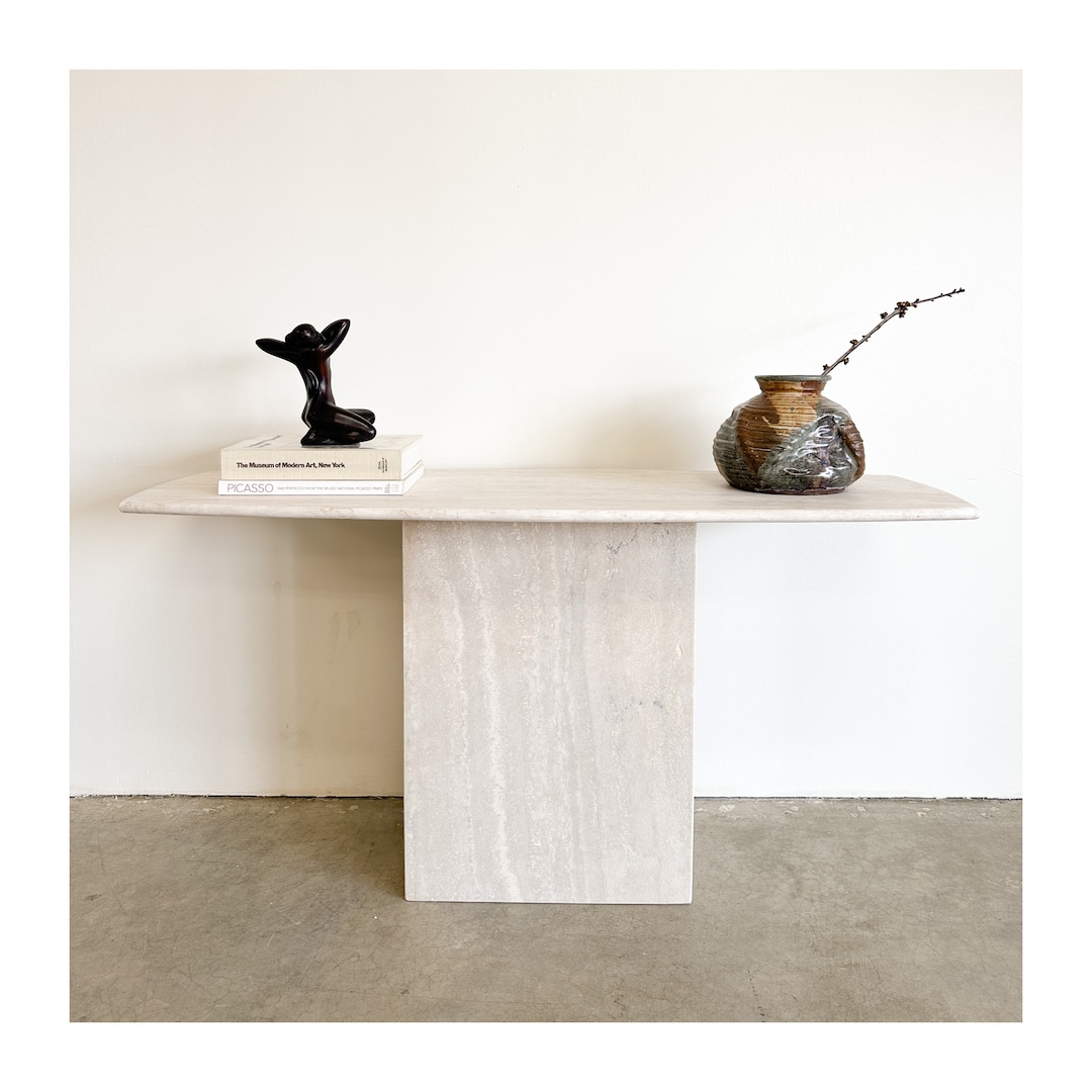 Vintage Travertine Console Table Stone Marble Rectangle Postmodern ...
