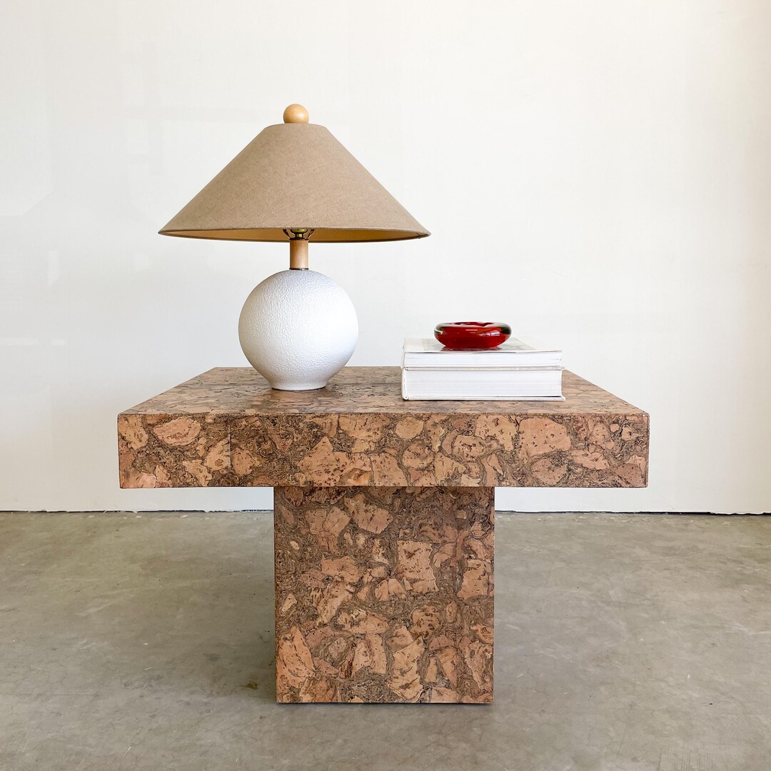 Vintage Cork Square Pedestal End Table Side Table Postmodern Burlwood ...