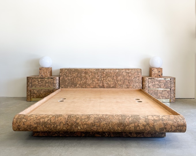 Vintage Cork Platform Bed & Headboard Postmodern MCM Retro 70s 80s ...