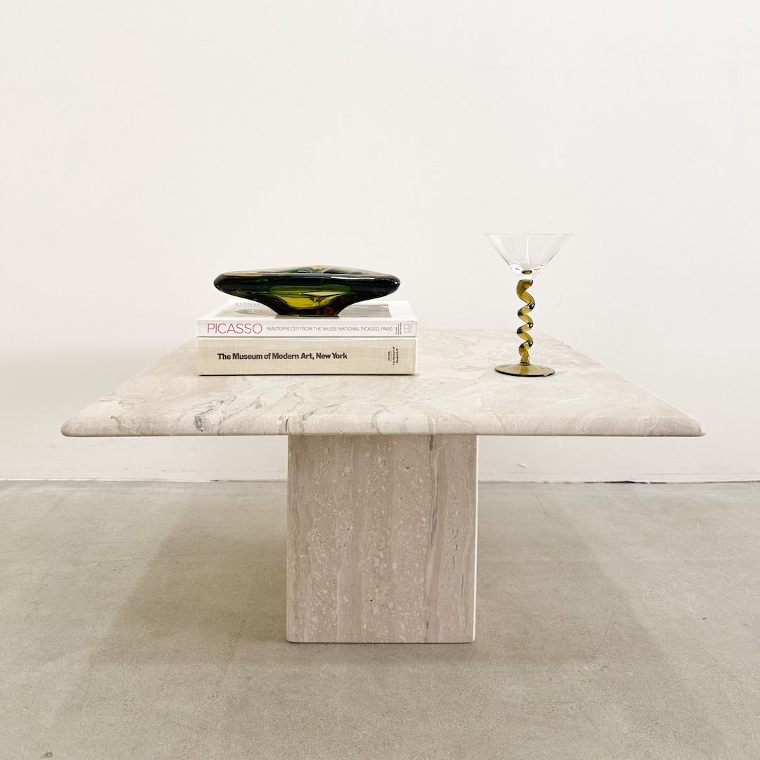 Vintage Cream Marble End Table Side Table Postmodern MCM 70s 80s Retro ...