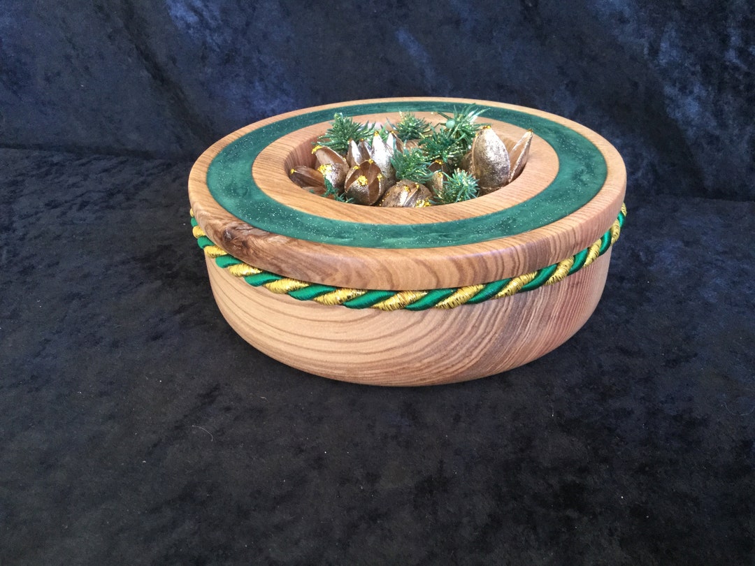 Wood Turned Ash Pot Pourri Bowl With Sparkly Green Resin Band - Etsy