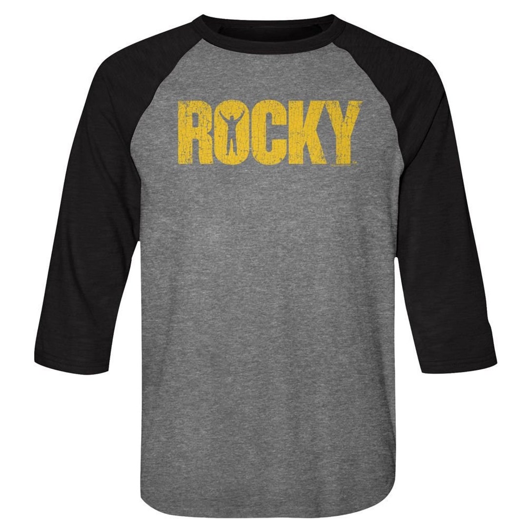 Rocky Distressed Yellow Text Logo Black Heather Gray Raglan Shirts - Etsy