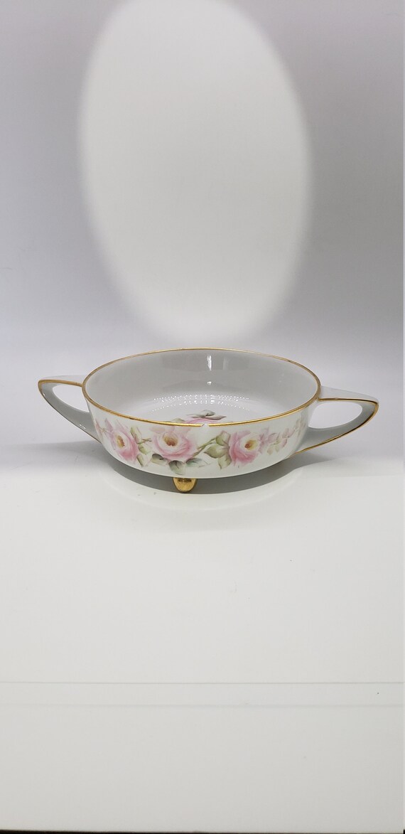 Porcelain Small Round Dish with 2 handles, Vintage, P… - Gem