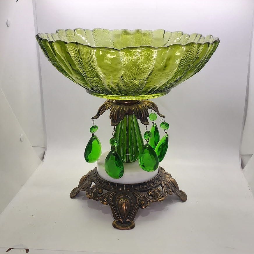 Footed Compote Featuring Glass Glass With Hanging Prisms - Etsy