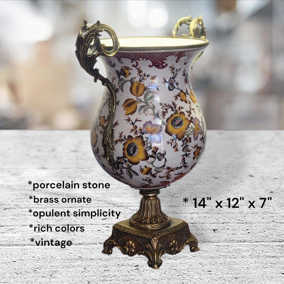 Porcelain Stone & Brass Ornate Urn, Opulent Simplicity, Vintage, Fine ...