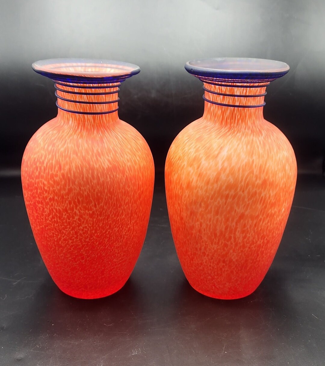 Glass- Mouth Blown, Artesan, Orange, Red, White Muttle Glass Vase ...