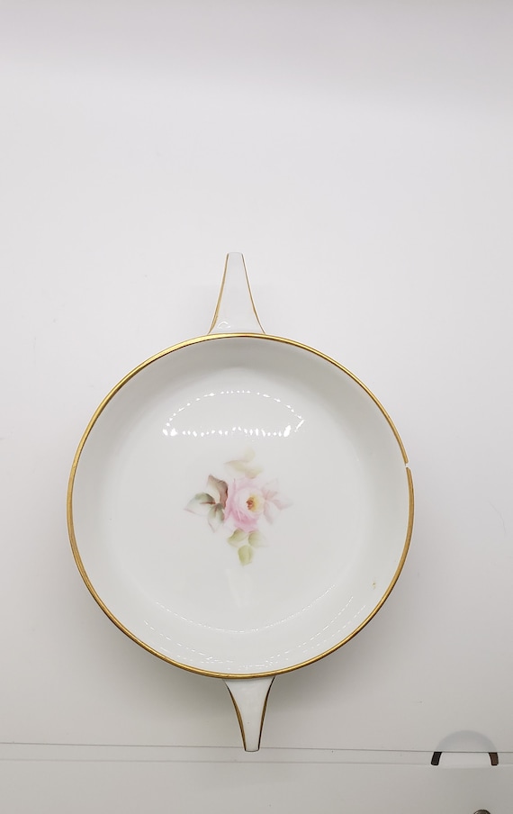 Porcelain Small Round Dish with 2 handles, Vintage, P… - Gem