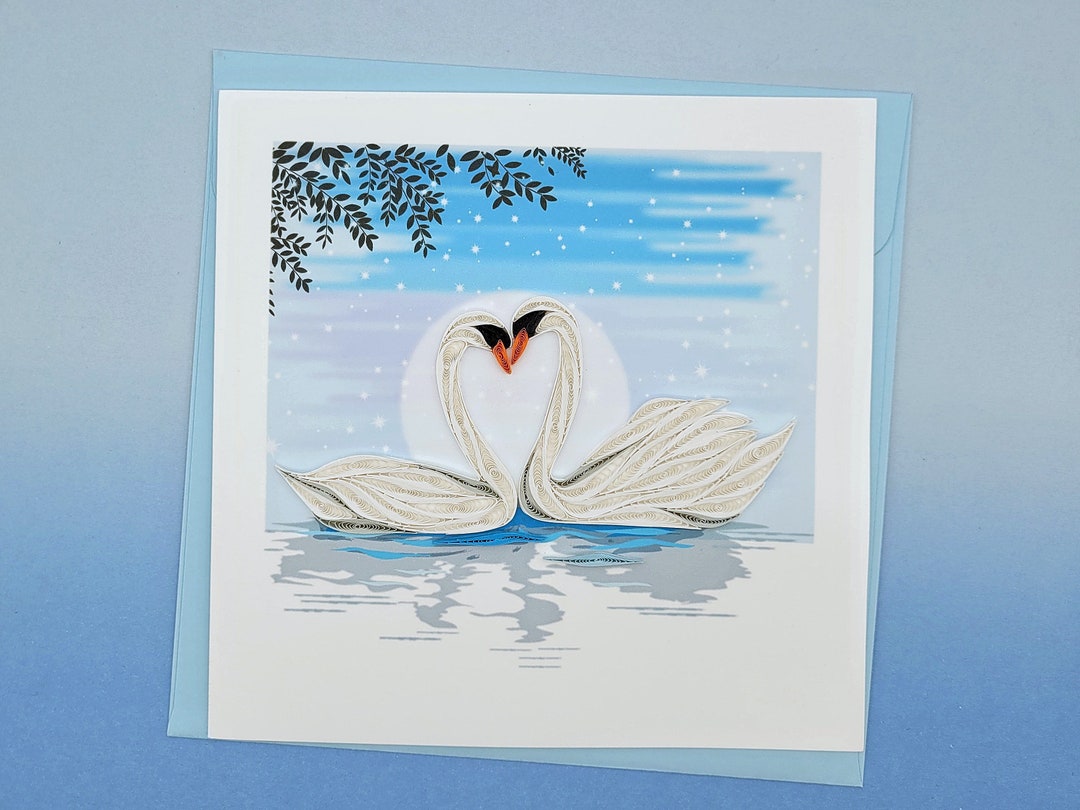 Quilling Love Card Swan Couple Swan in Love Unique Wedding Card ...
