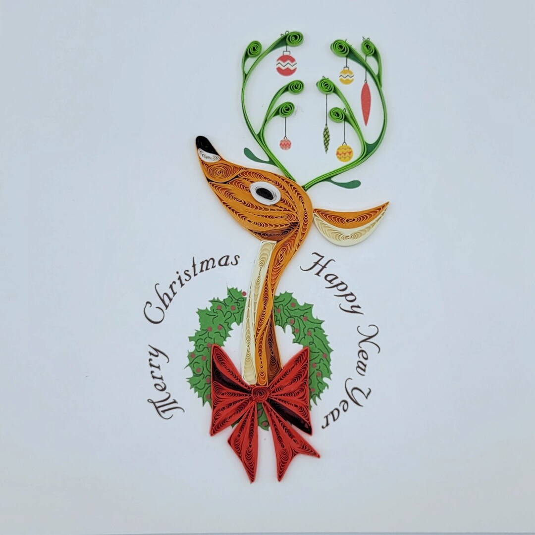 Quilling Christmas Card Reindeer Merry Christmas Paper Art - Etsy