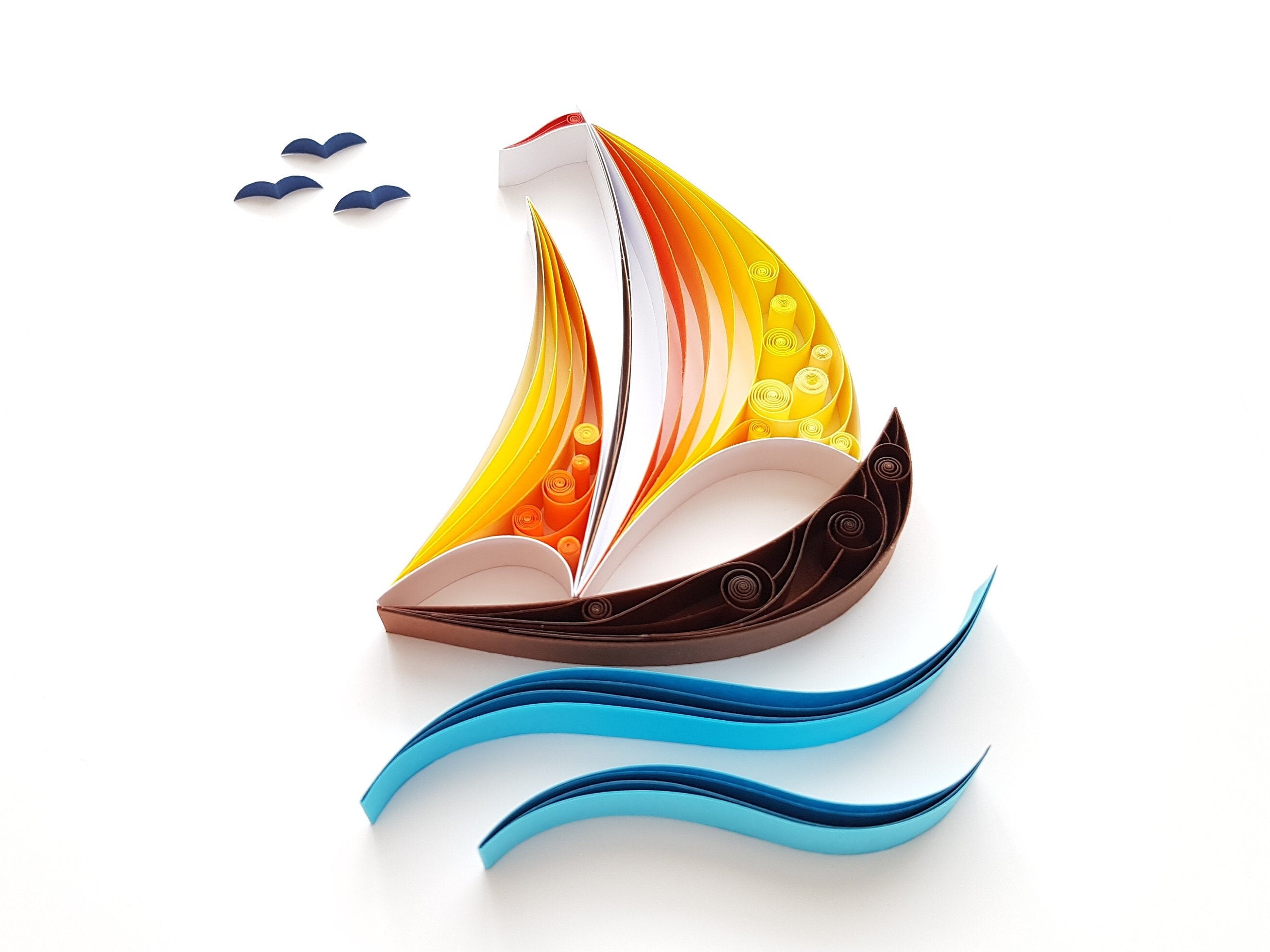 Quilling Bild Sailboat Papierkunst - Wanddeko - Geschenk - Etsy.de