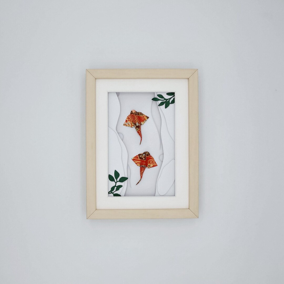 3D Origami Manta Ray in Frame - Handmade Japanese Paper Art - Nautical ...