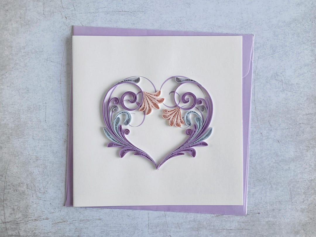 Quilling Greeting Card Flower Heart Purple - Romantic Paper Art for ...