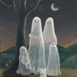 Cute Ghost Family Fine Art Print Fun Halloween Decor for Families Wall ...