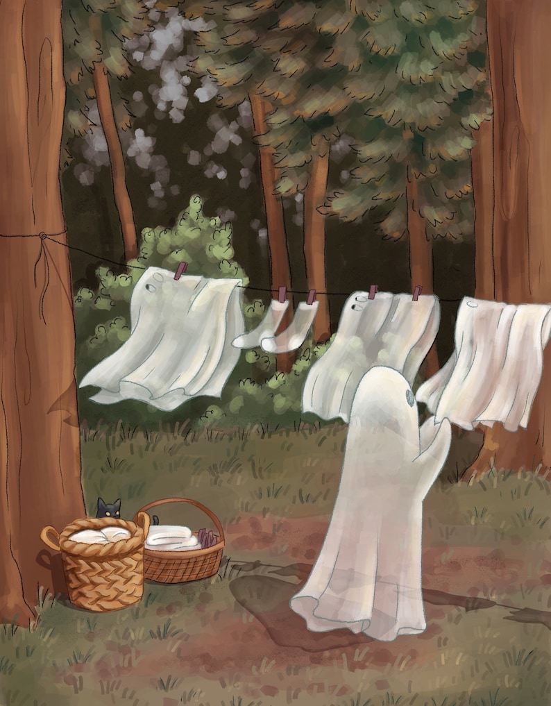Ghosts Hanging Laundry Fine Art Print Fun Halloween Decor - Etsy