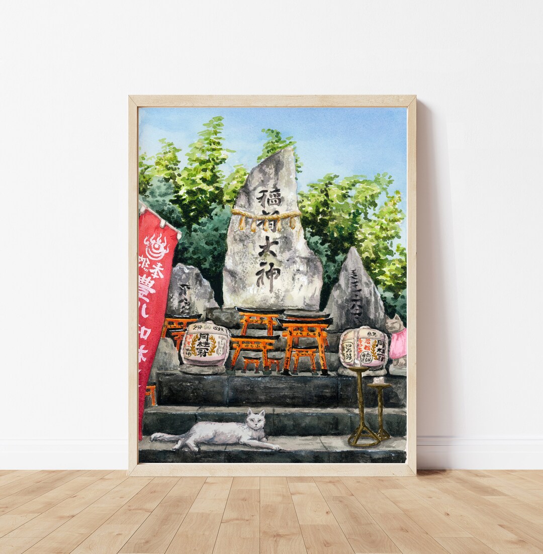 Mount Inari Shrine Art Print, Watercolor Kyoto Travel Art, Japanese ...