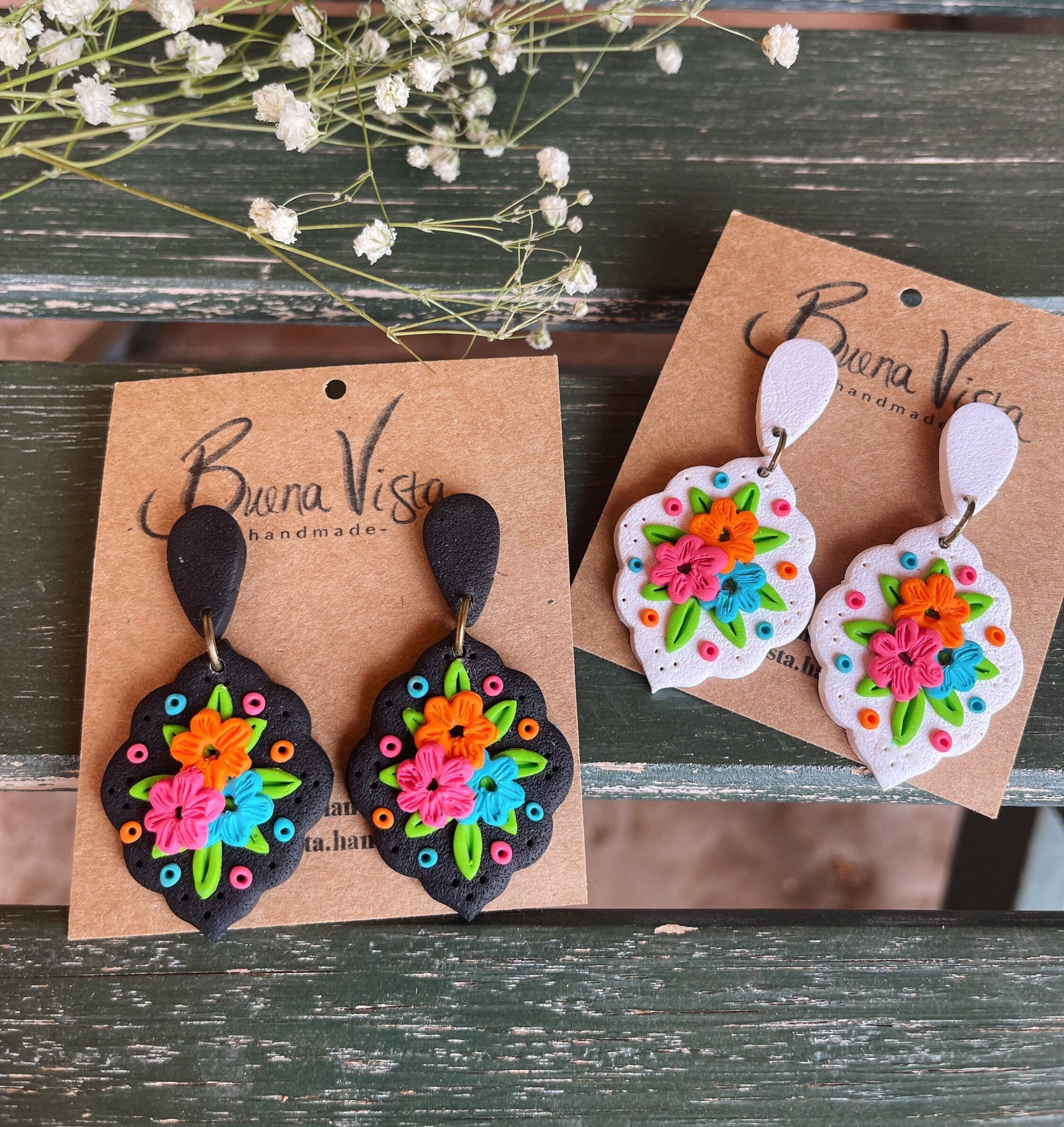 Handmade Mexican Embroidery Clay Detailed Earrings - Etsy
