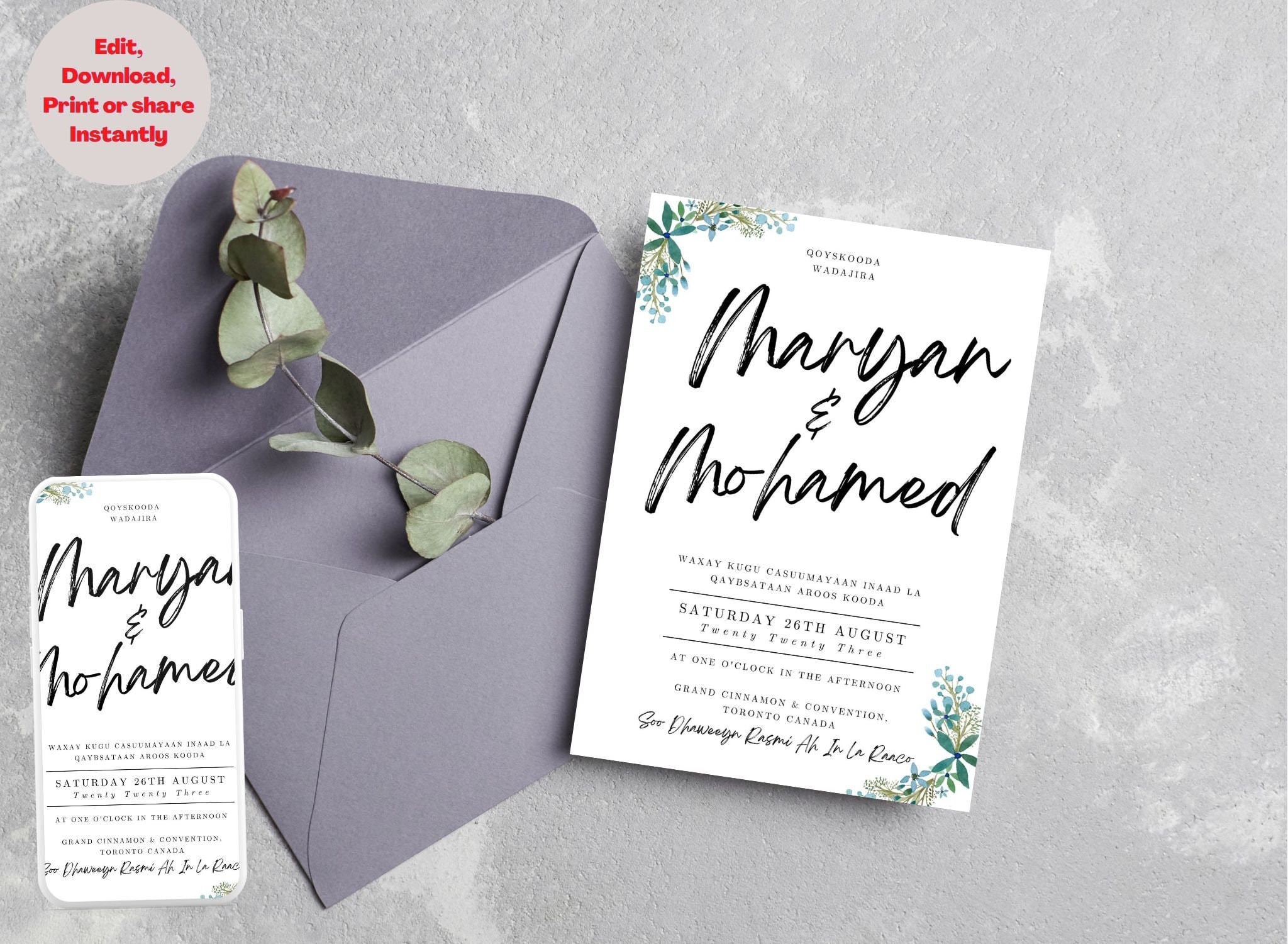 Somali Wedding Invitation Card, Aroos Casuumad Card, Aroos Casuumad ...