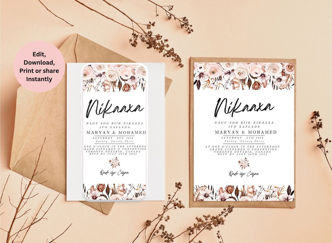 Somali Nikaah Invitation, Somali Wedding Engagement Invitation, Aroos ...