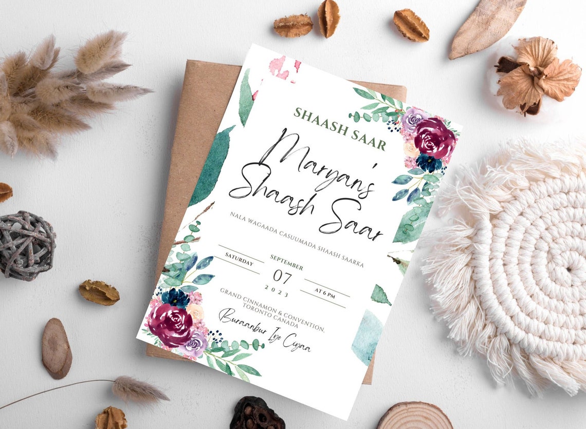Somali Nikaah Invitation, Somali Shaash Saar Party Invitation, Shaash Saar Invitation, Somali ...