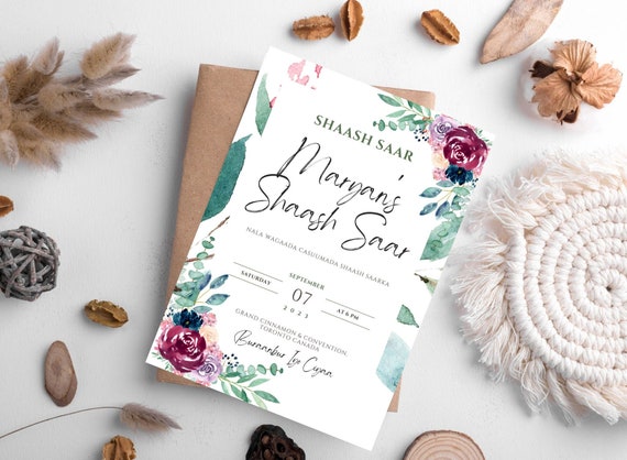 Somali Nikaah Invitation Somali Shaash Saar Party Invitation - Etsy Canada