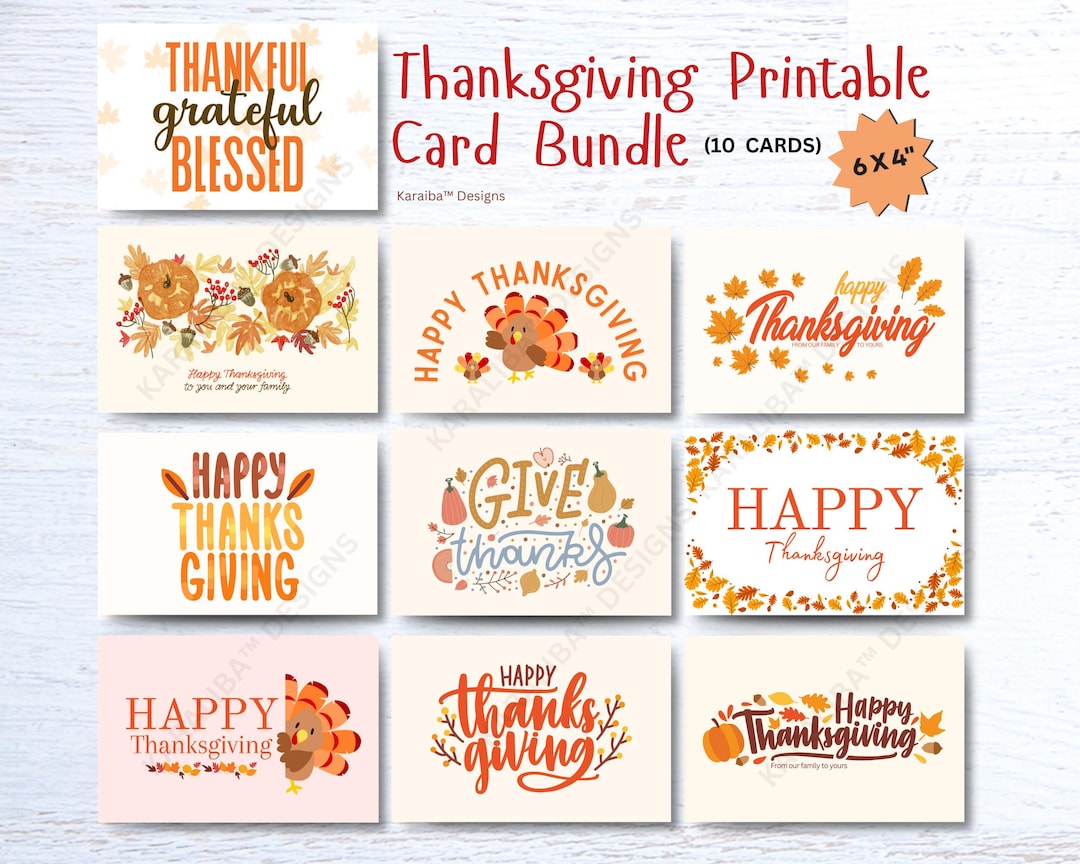 Printable Thanksgiving Greeting Card Bundle | Set of 10 Designs | 6x4 ...