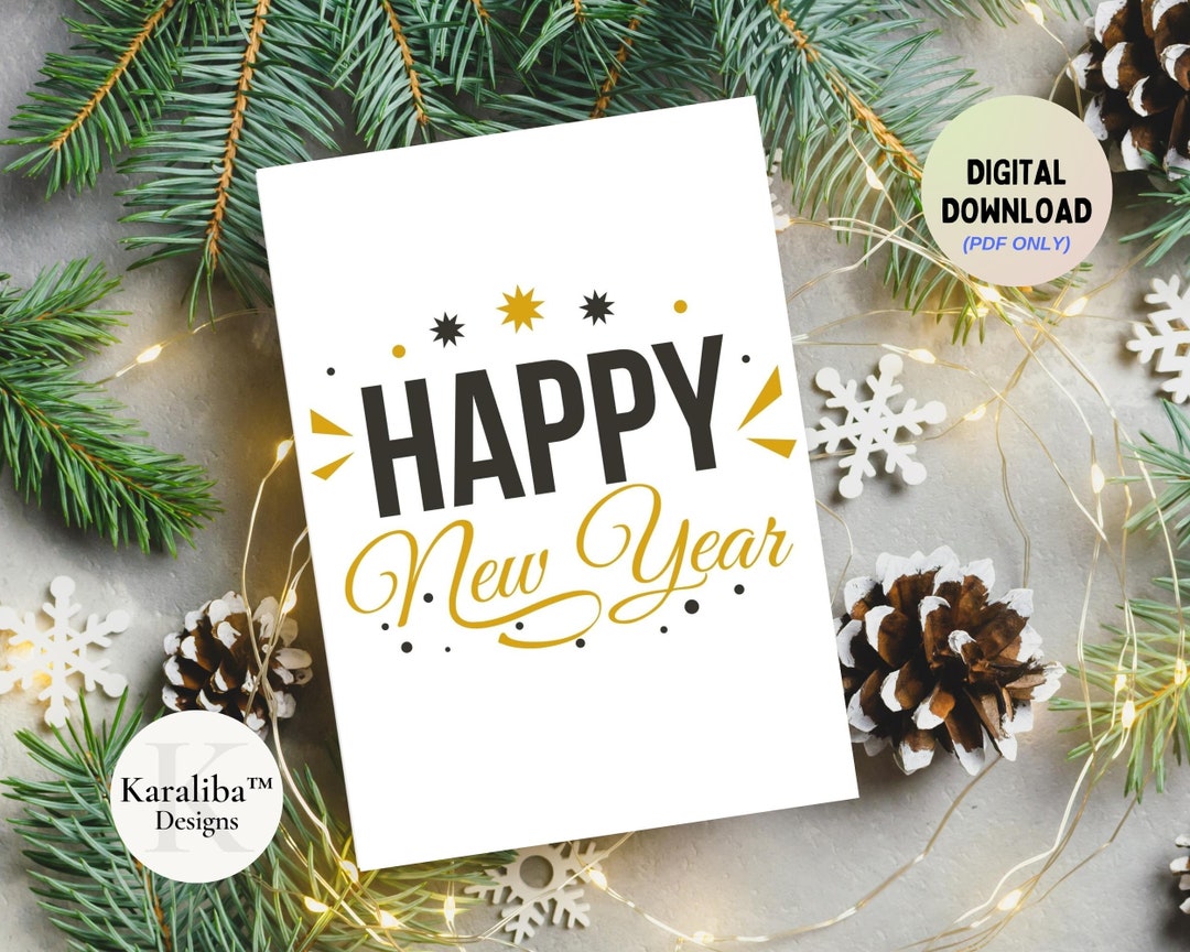 Black & Gold Happy New Year Card - Printable Greeting (PDF Download) - Etsy