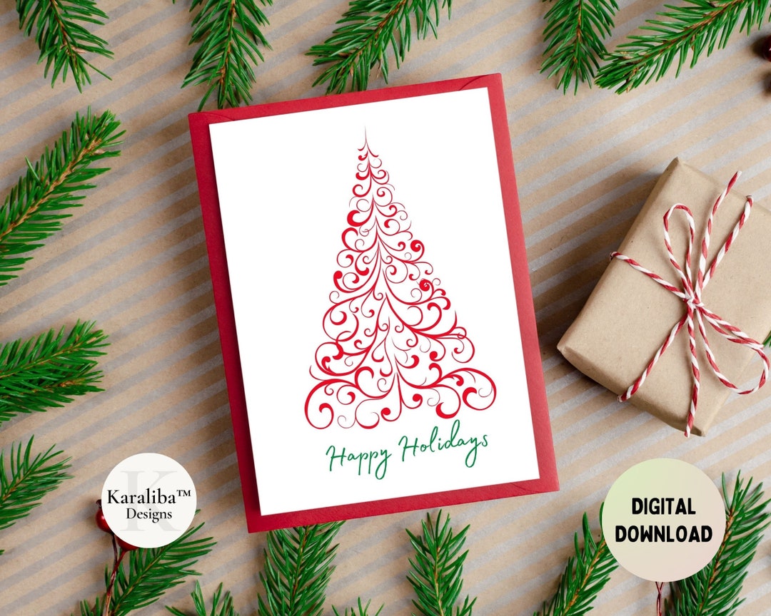 Merry Christmas - Stylized Christmas Tree - Printable Holiday Card ...