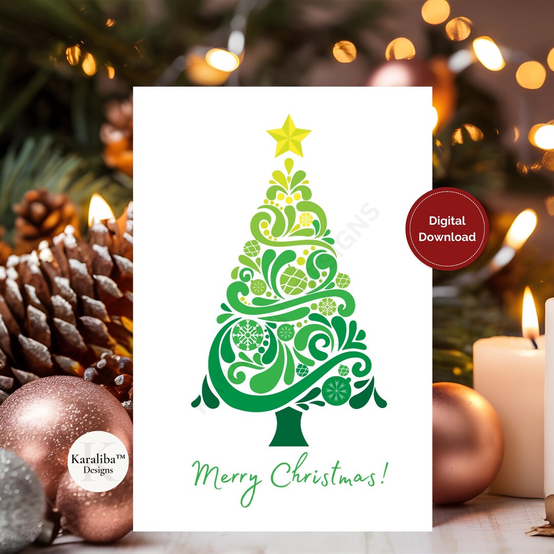 Printable Christmas Tree Card, Festive Holiday Design (digital Download ...