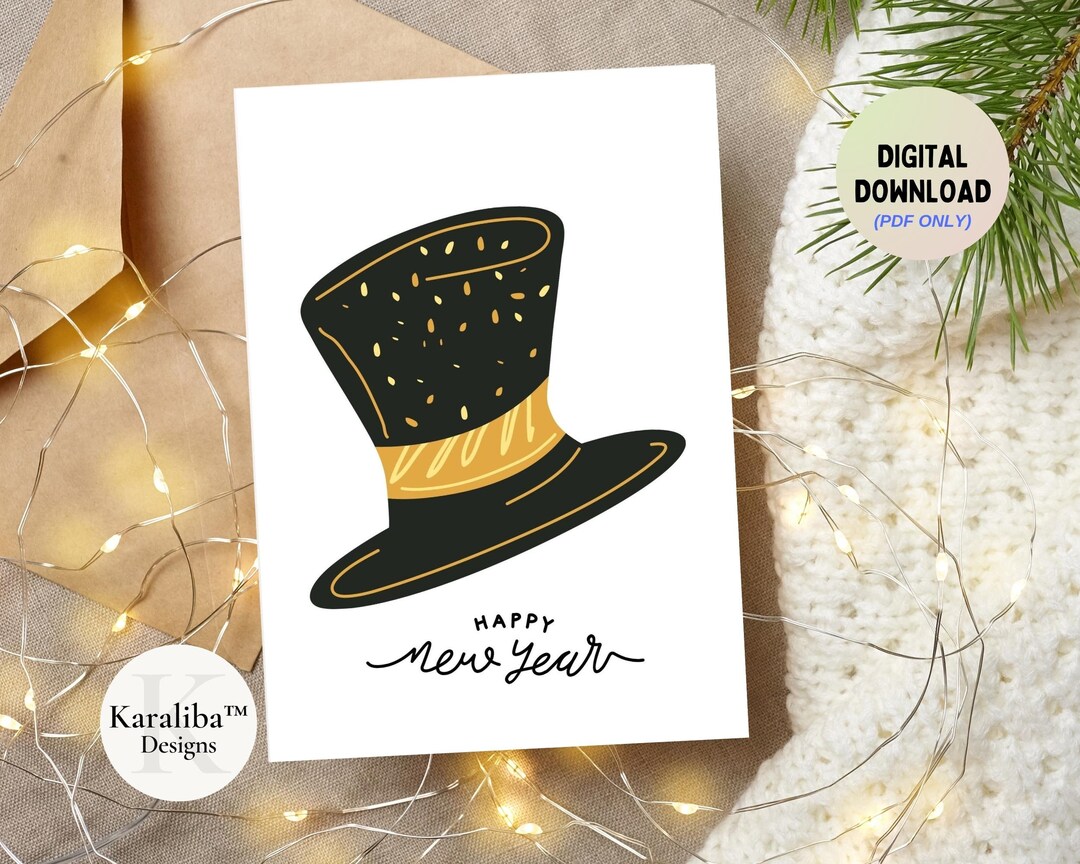 Hats off to the New Year - Printable Card - Simple Happy New Year ...