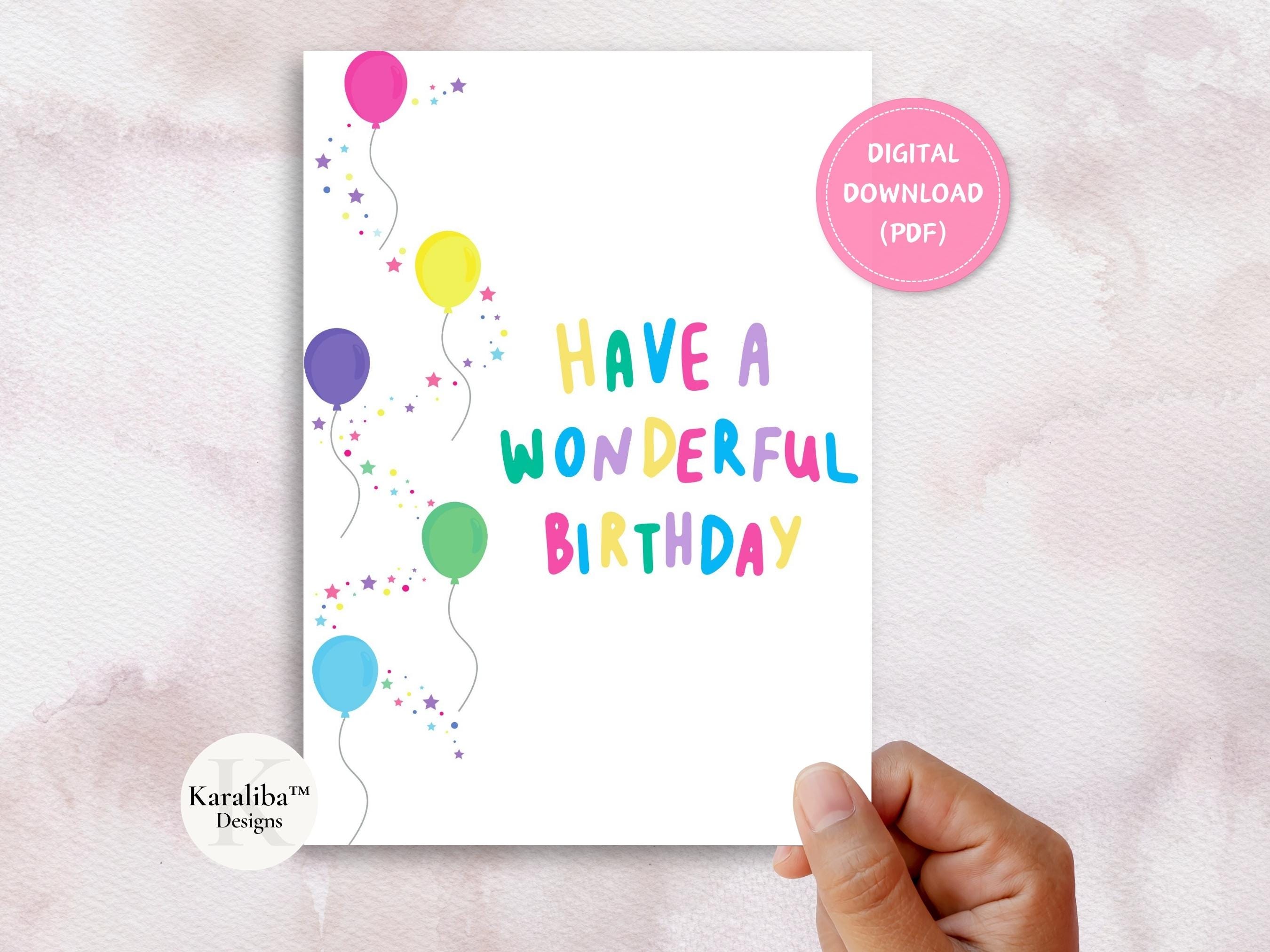 Printable Kids Birthday Card: Balloons, Stars (PDF File) - Etsy
