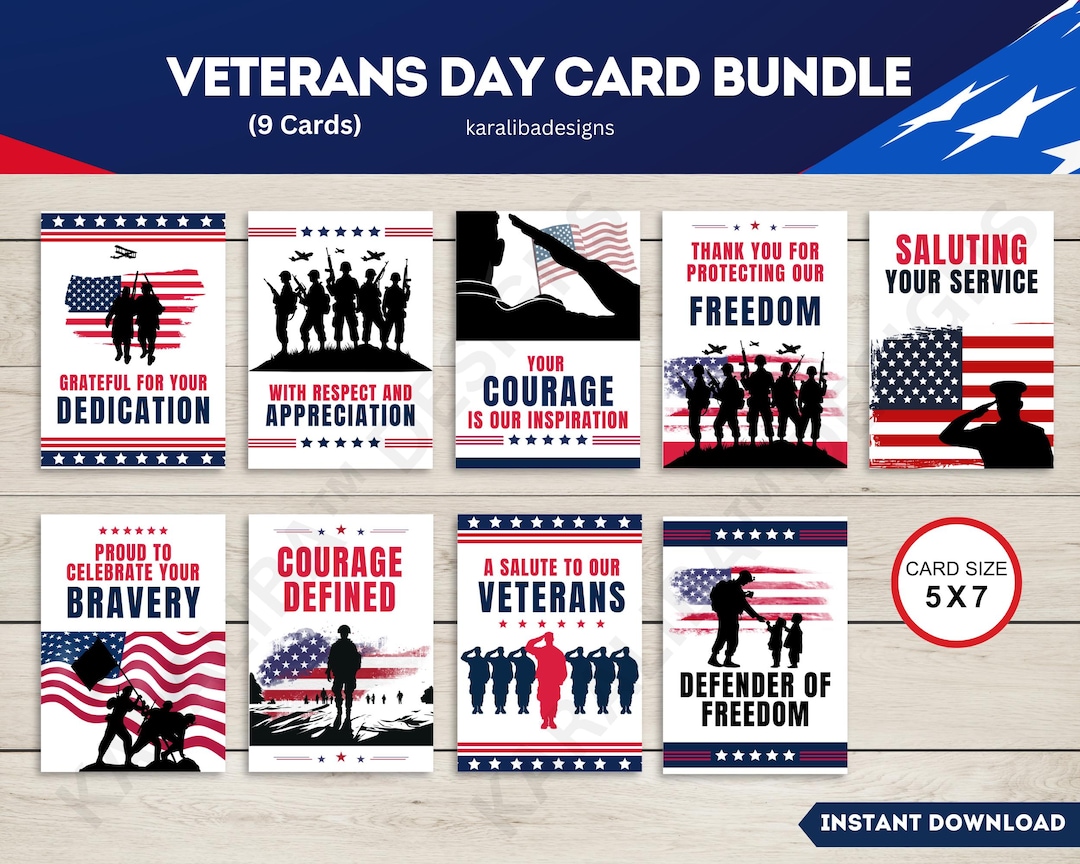 Printable Veterans Day Greeting Card Bundle – 9 Patriotic Designs ...