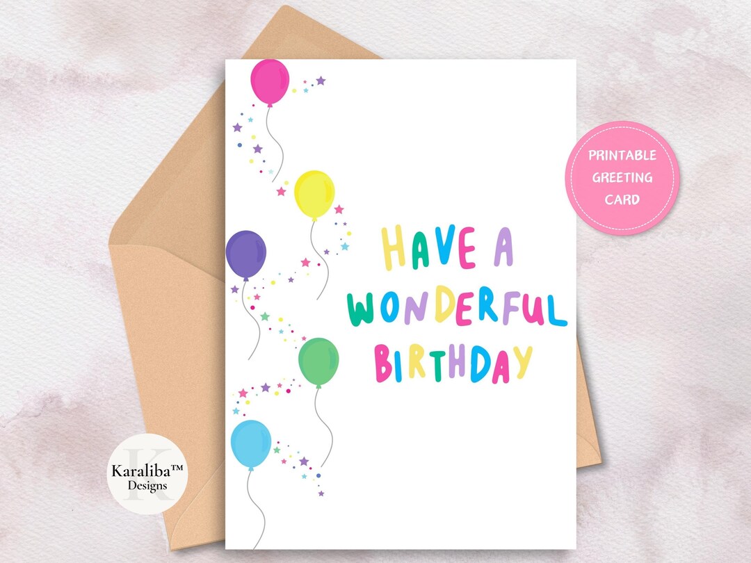 Printable Kids Birthday Card: Balloons, Stars (PDF File) - Etsy