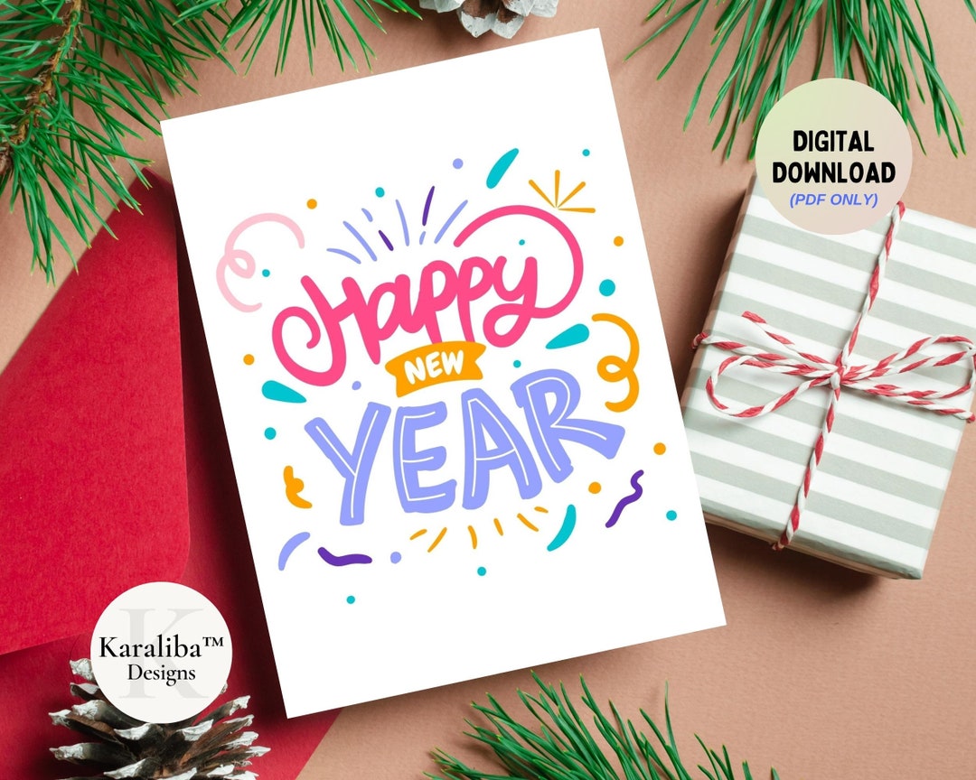 Colorful Happy New Year Card – Printable Greeting (PDF Download) - Etsy