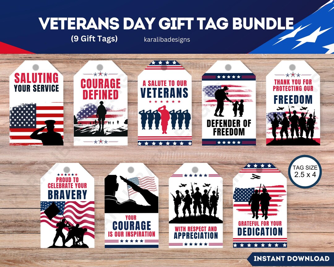 Printable Veterans Day Gift Tag Bundle – 9 Patriotic Designs – Instant ...