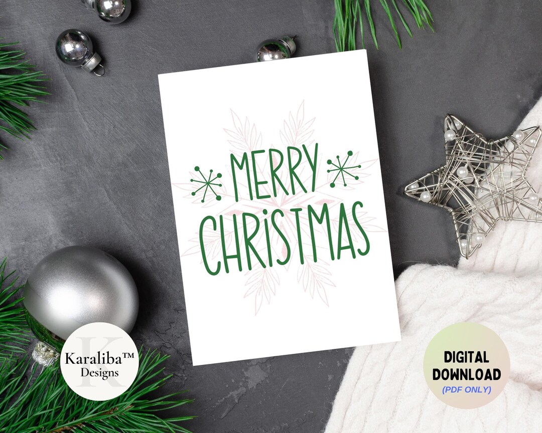 Merry Christmas Greeting Card Printable Holiday Card Simple Christmas ...