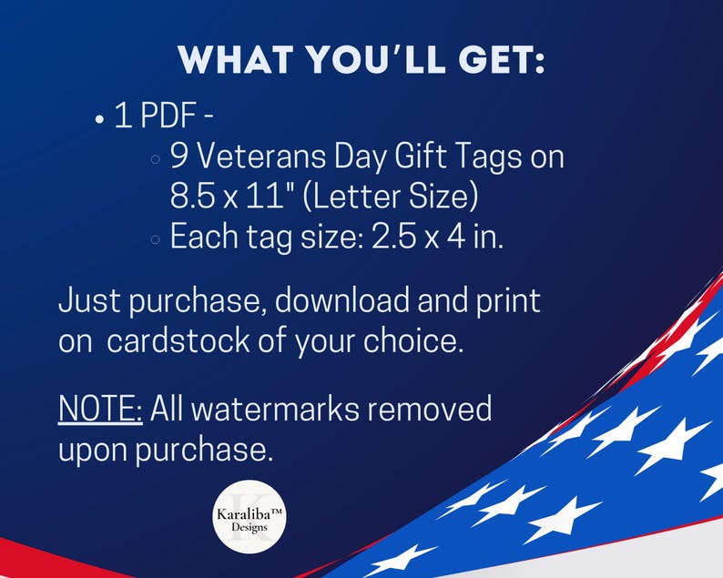 Printable Veterans Day Gift Tag Bundle – 9 Patriotic Designs – Instant ...