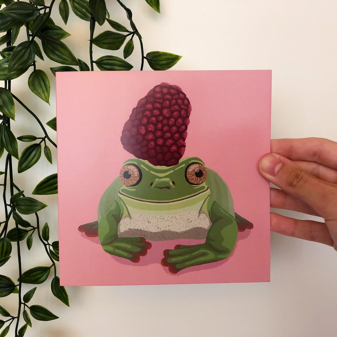 Frog & Raspberry Card Greetings Card Blank Card Frog - Etsy