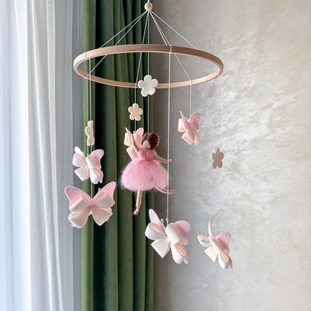Ballerina Baby Mobile With Butterfly, Felt Butterflies Nursery Mobile ...