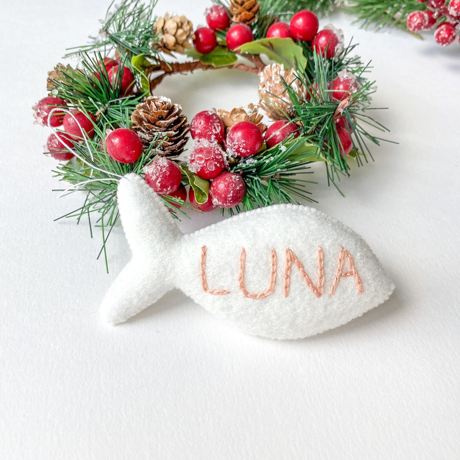 Christmas Cat Ornament Personalized, Fish Shaped Ornament Felt - Etsy